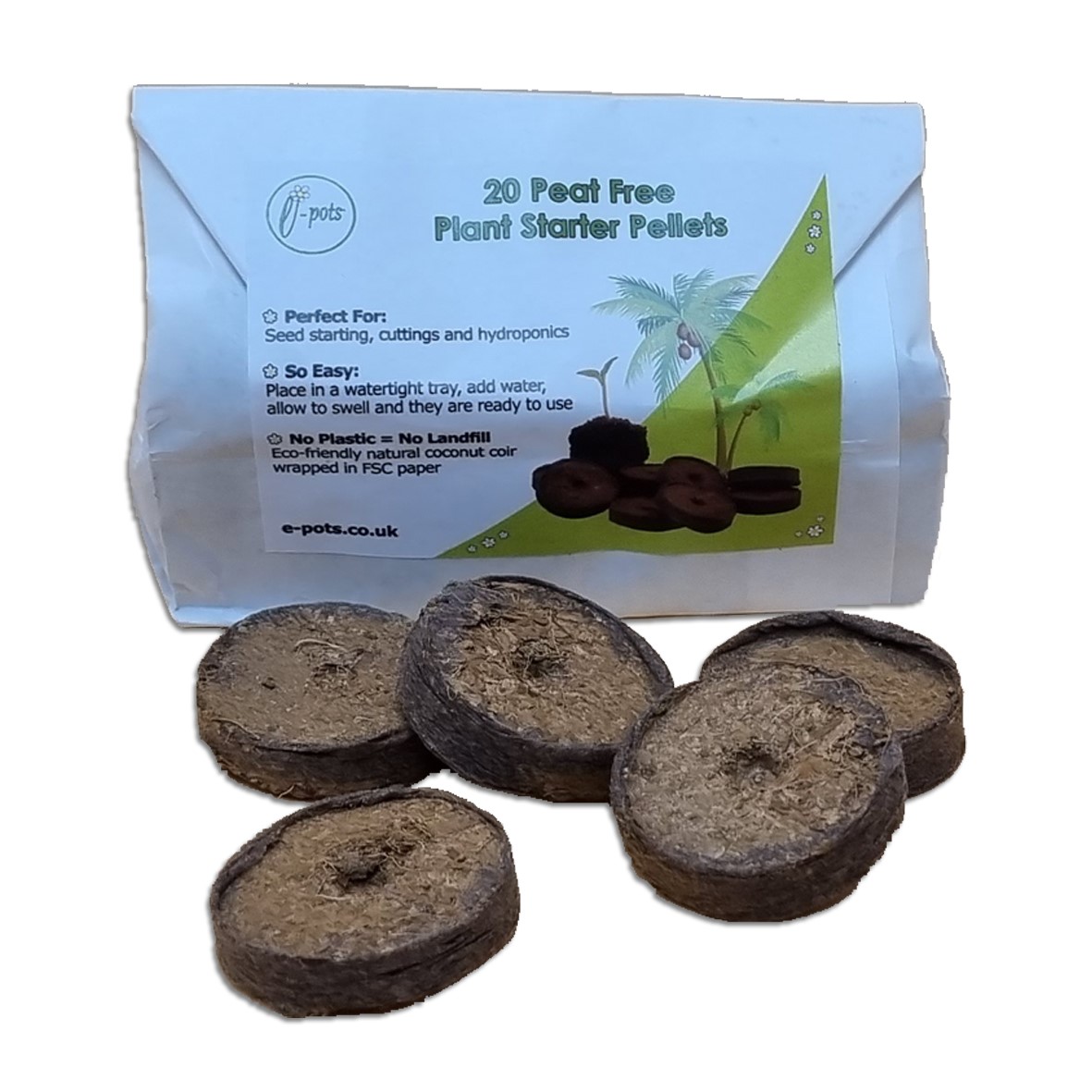Coco Coir Plant Starter Pellets 36mm x 20 - e-Pots