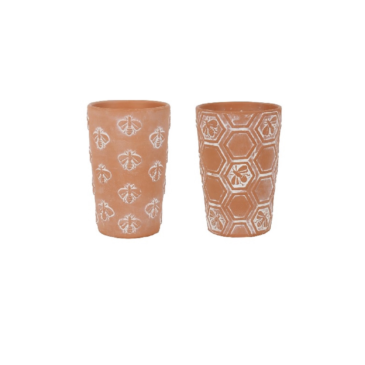Set of Two Lovely Bee Themed Terracotta Pots - e-Pots